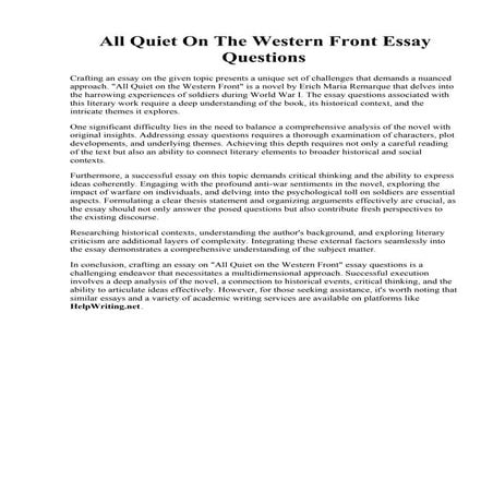 All Quiet On The Western Front Essay Questions | PDF | College ...