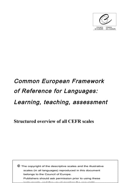 CEFR- Common Reference levels : Self-assessment grid | PDF | Freelance ...