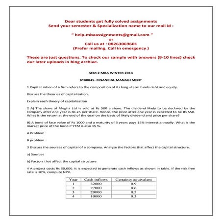 SMU MBA WINTER 2013 SOLVED ASSIGNMENTS | PDF