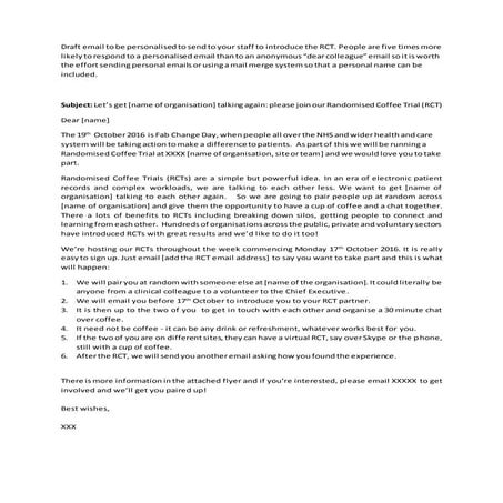 All staff email template to advertise your Randomised Coffee Trial | DOCX