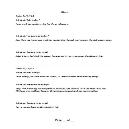 Production diary template | DOC
