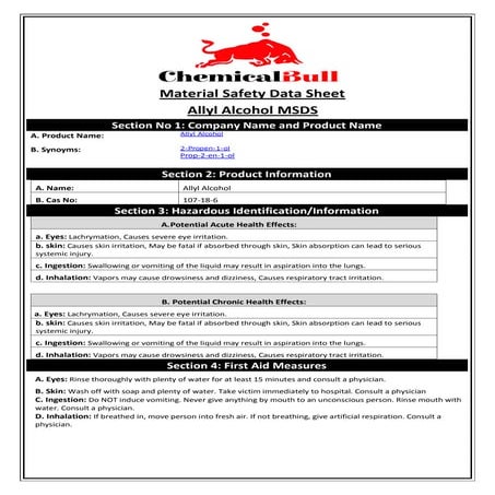 Allyl Alcohol MSDS - ChemicalBull - 2019 | PDF
