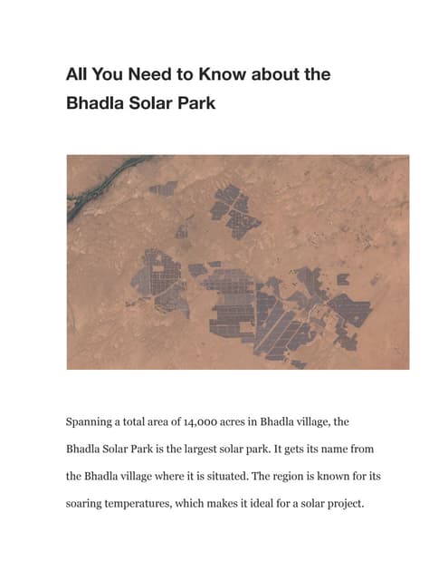 bhadla solar park.pptx world's largest solar park | PPT