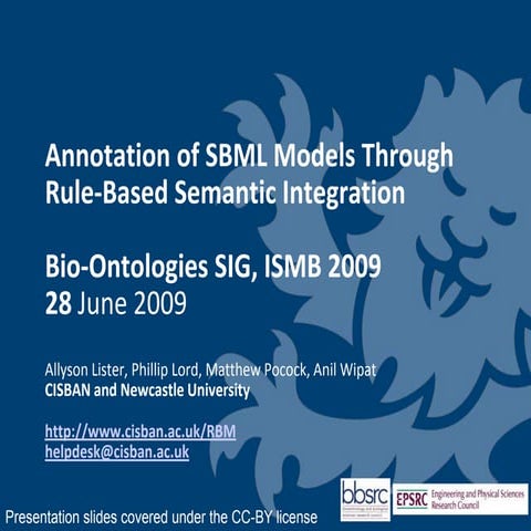 Annotation of SBML Models Through Rule-Based Semantic Integration | PPTX