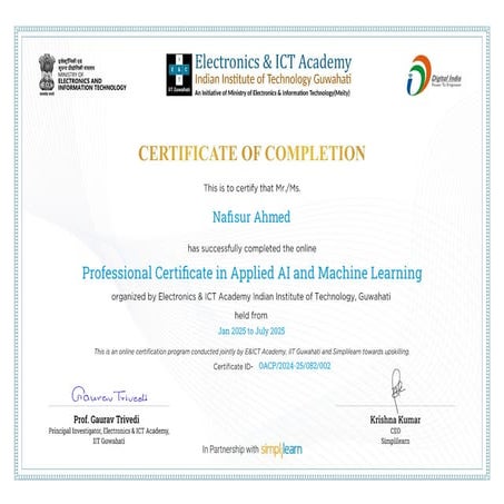 Professional Certificate in Applied AI and Machine Learning | PDF