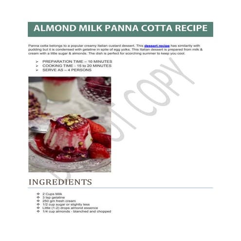 ALMOND MILK PANNA COTTA RECIPE | PDF