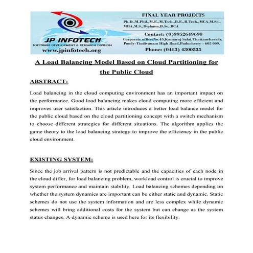 A Load Balancing Model Based On Cloud Partitioning For The Public Cloud Pdf