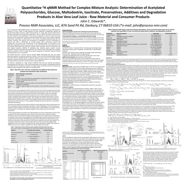 Aloe Vera qNMR Method - Poster presentation - SMASH 2012 | PDF