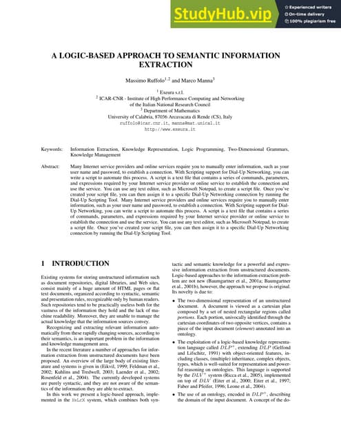 A Logic Based Approach To Semantic Information Extraction Pdf