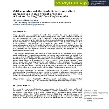 A Look At The Sheffield Live Project Model | PDF | Educational ...