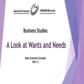 A Look at Wants and Needs ppt Grade 11 -Into Business | PPTX
