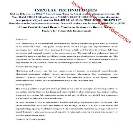 A low cost web based remote monitoring system with built in security feature for vulnerable ...