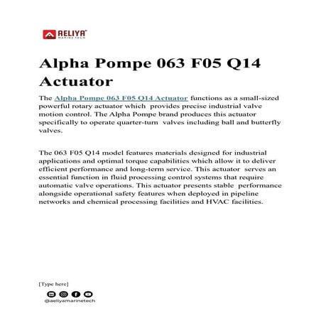 Alpha Pompe 063 F05 Q14 Actuator – Product Features & Applications | PDF