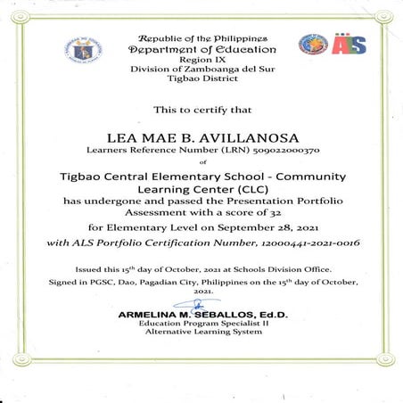 ALS Certification 1.pdf | Educational Assessment | Education