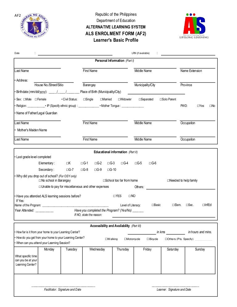 ALS Form 2-Enrollment Form