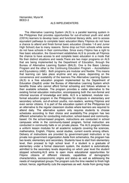 Alternative learning system (ALS) | PPTX | Special Education | Education