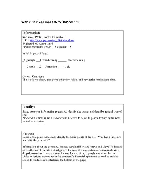 Website Evaluation Form | PDF | Technology & Computing