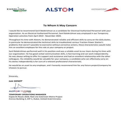 Alstom Letter of Appreciation | PDF