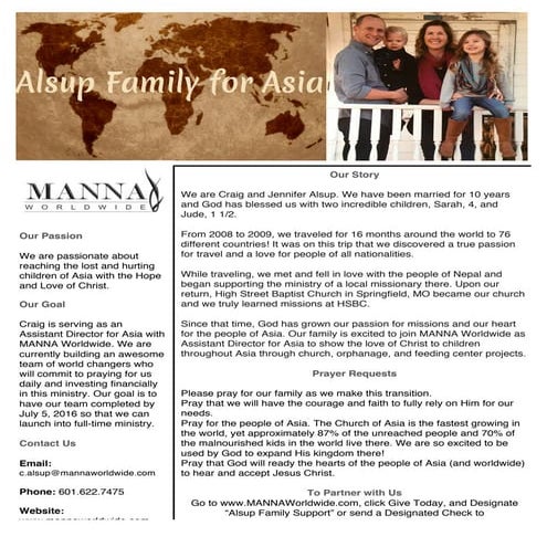 Alsup Prayer Letter Introduction | PDF