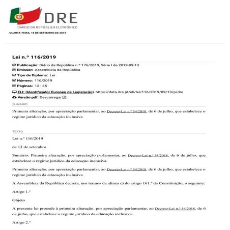Alterações dl 54 lei 116 2019, 2019-09-13 - dre | PDF