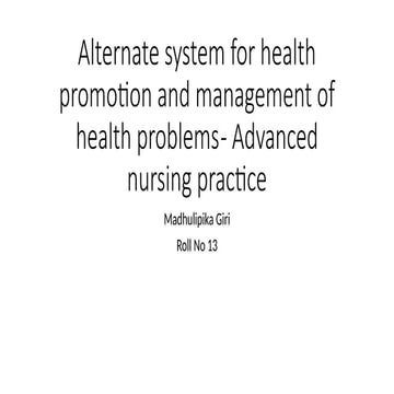 Alternate system for health promotion and management of health problems ...