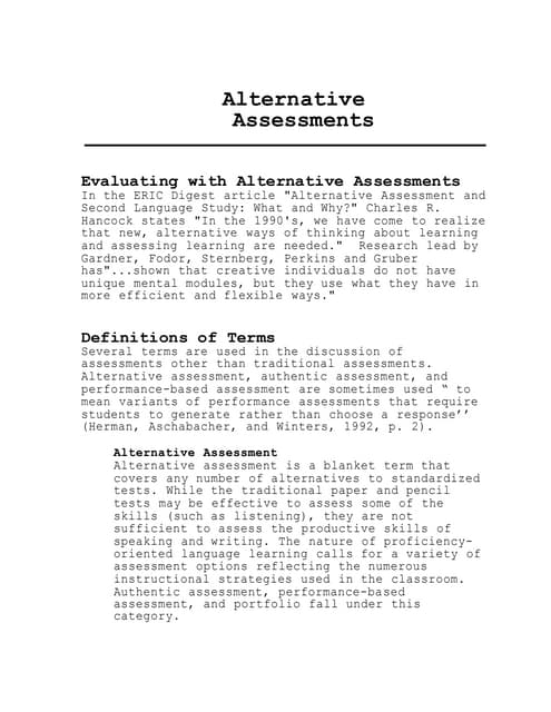 ASSESSMENT: DISCRETE POINT TEST, INTEGRATIVE TESTING, PERFORMANCE-BASED ...