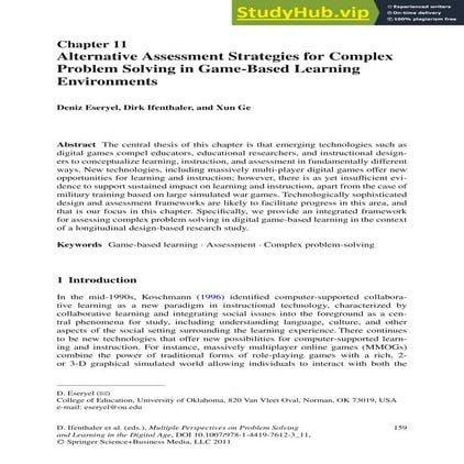 Alternative Assessment Strategies For Complex Problem Solving In Game-Based Learning ...