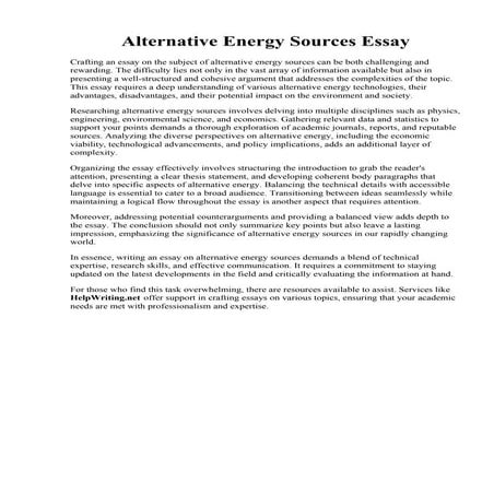 Alternative Energy Sources Essay. Alternative Energy Sources Essay ...