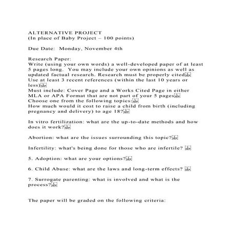 ALTERNATIVE PROJECT(In place of Baby Project – 100 points)Du.docx