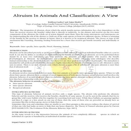 Altruism in animals and classification : A view | PDF