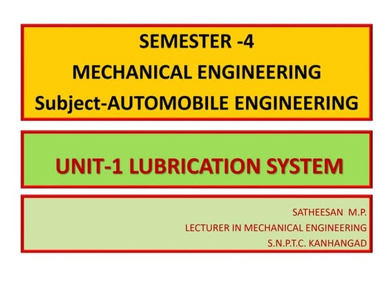 ENGINE LUBRICATING SYSTEM | PPTX | Auto Parts | Automotive