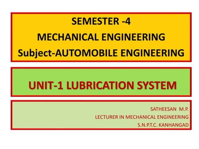 Lubrication system for an automobile | PDF