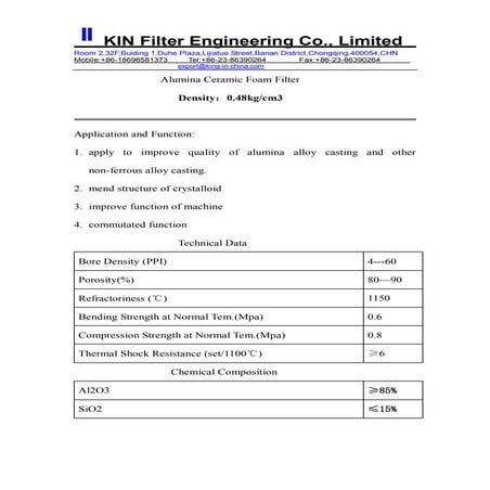 Alumina ceramic foam filter for casting industry | PDF