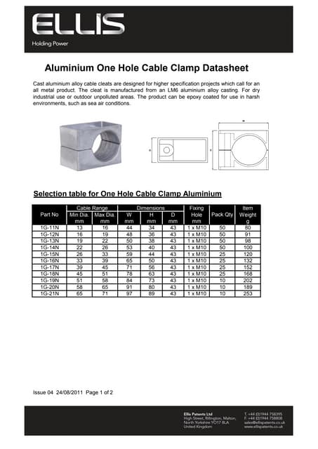 Ellis Patents 2G-131N 89-95mm Cable Clamp - Ellis Patents Aluminium Two ...