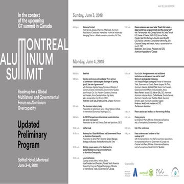 Montreal Aluminium Summit Preliminary Program | PPT
