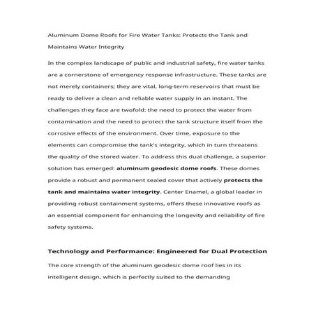 Aluminum Dome Roofs for Fire Water Tanks Protects the Tank and ...