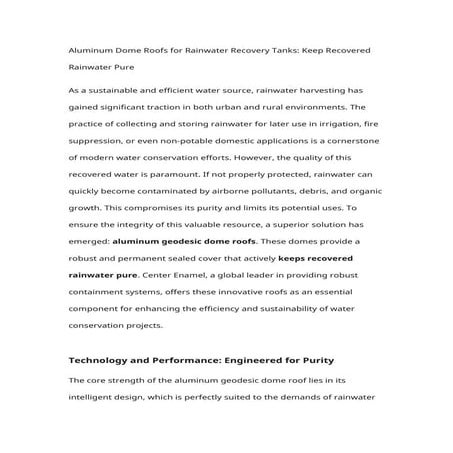 Aluminum Dome Roofs for Rainwater Recovery Tanks Keep Recovered ...