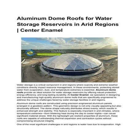 Aluminum Dome Roofs for Water Storage Reservoirs in Arid Regions ...