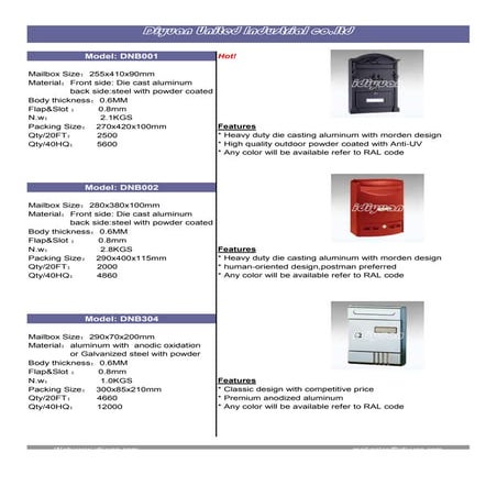 Aluminum mailbox catalogue | PDF