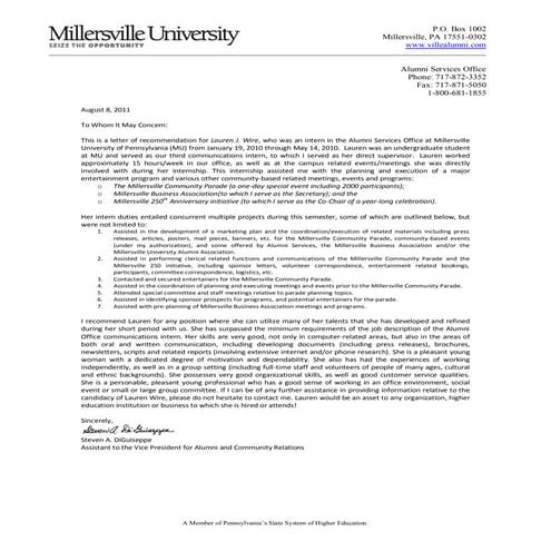 Millersville University Alumni Services Internship | PDF