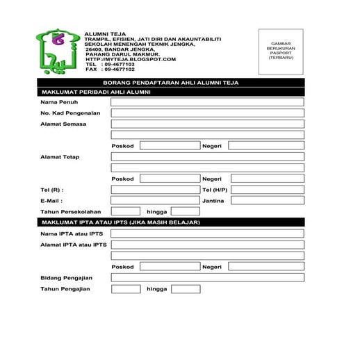 Borang Alumni Teja | DOC