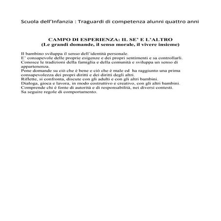 Alunni quattro anni scuola dell'infanzia traguardi di competenza | DOCX