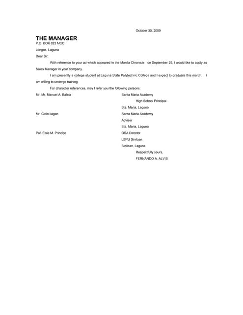 Application Letter (Modified Style) | PDF