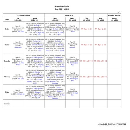 timetable sem v 2023 24 | PDF
