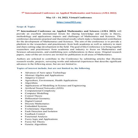 7 th International Conference on Applied Mathematics and Sciences (AMA ...