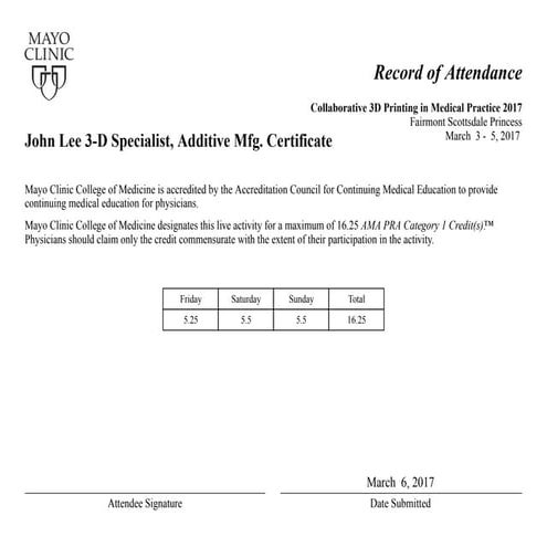 Mayo Clinic Course: Collaborative 3D Printing in Medical Practice | PPT