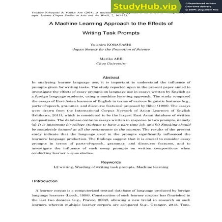 A Machine Learning Approach To The Effects Of Writing Task Prompts | PDF