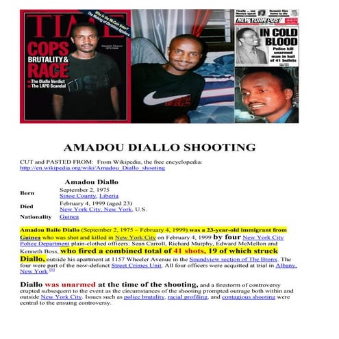 AMADOU BAILO DIALLO SHOOTING - Approximately 41 Shots - Gunned Down By ...