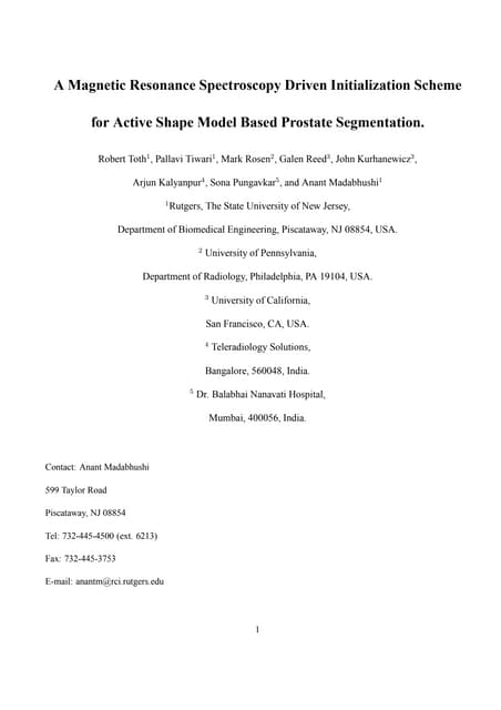 A Magnetic Resonance Spectroscopy Driven Initialization Scheme For Active Shape Model Based