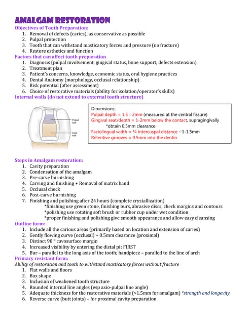 Class v tooth preparation for amalgam restorations | PPTX